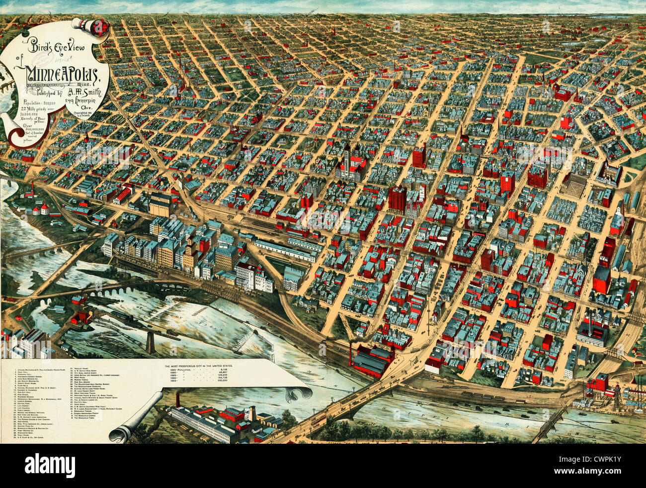 Minneapolis Birds Eye View Map Of Minneapolis Minnesota Vintage Birds