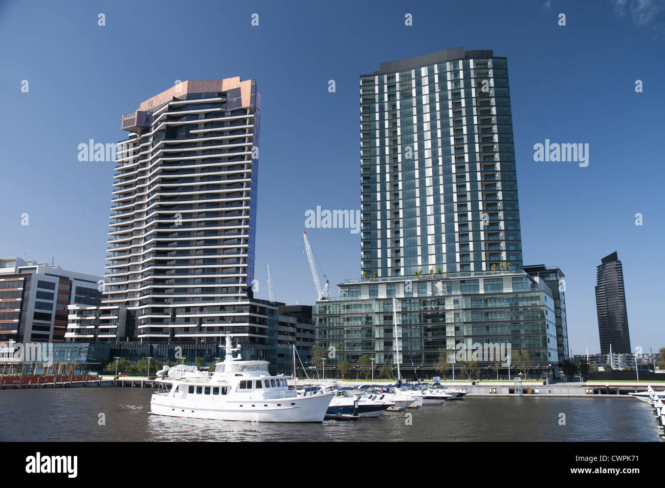 Buildings alongside Victoria Harbour in Melbourne's Docklands Stock ...