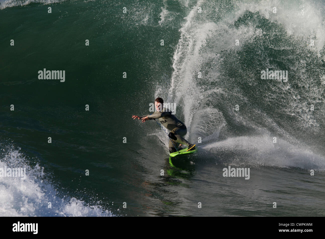 bodyboarder riding a huge wave at the Wedge Newport Beach California in ...