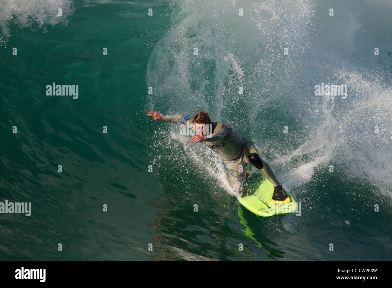 Surfer riding a huge wave at the Wedge Newport Beach California in ...