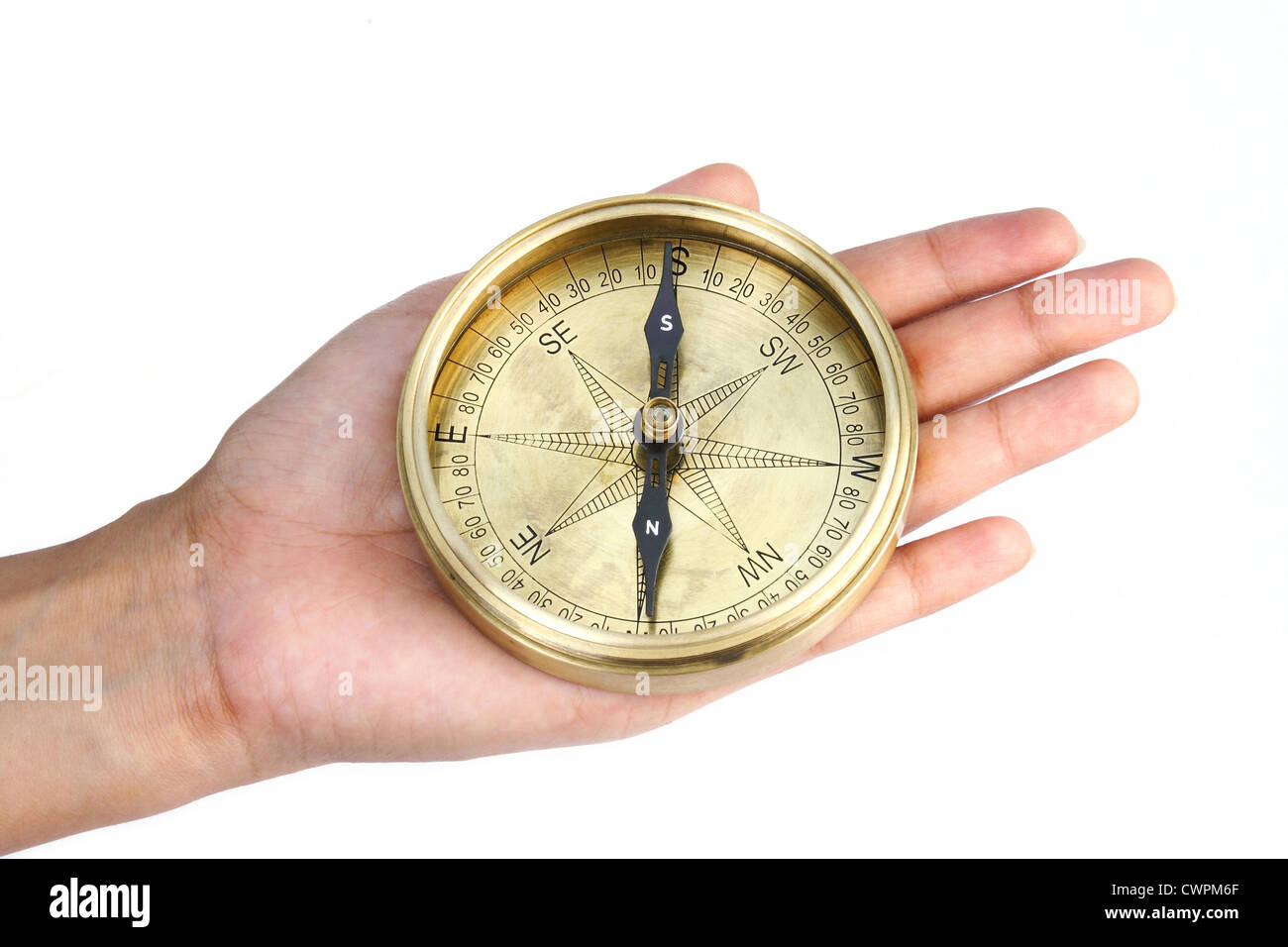 Old Navigational compass in the hands Stock Photo - Alamy
