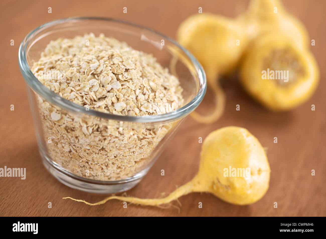 Oatmeal mixed with maca or Peruvian ginseng (lat. Lepidium meyenii ...