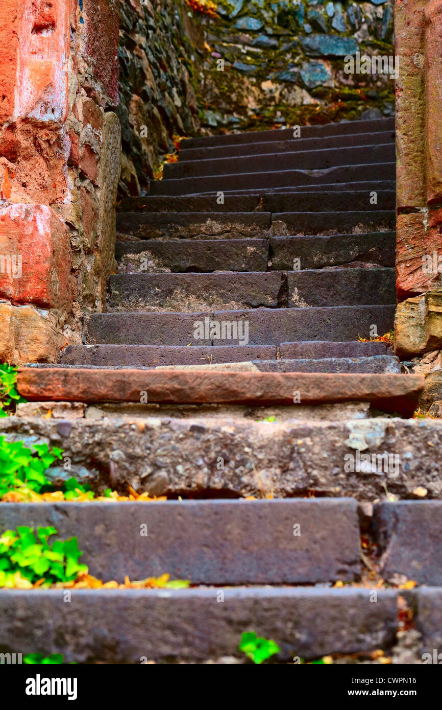 Stone steps on a tourist path in small city Saarburg, Rheinland-Pfalz ...