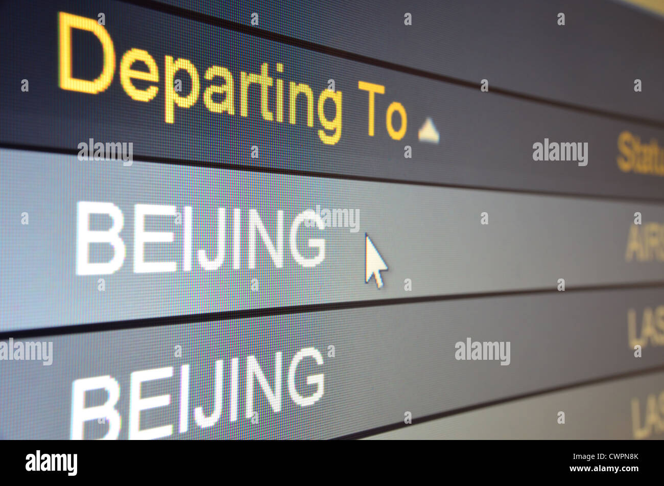 Computer screen closeup of Beijing flight status Stock Photo - Alamy