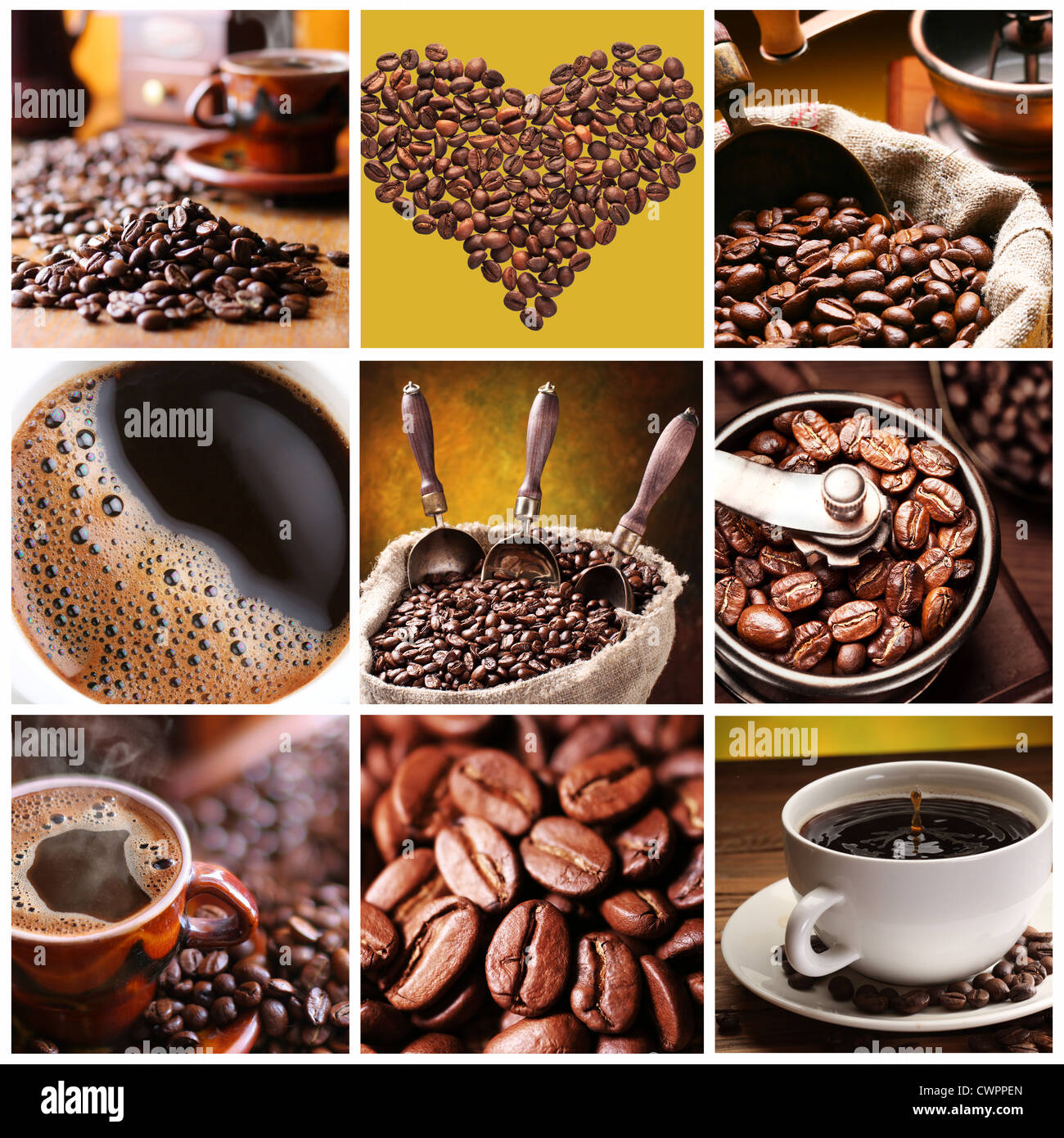 Collection of Coffee. Nine images of different types of coffee and ...