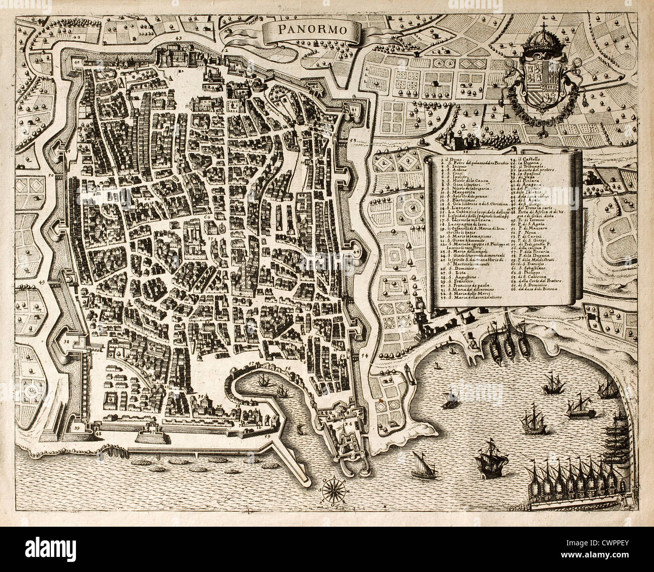 Antique map of Palermo Stock Photo - Alamy