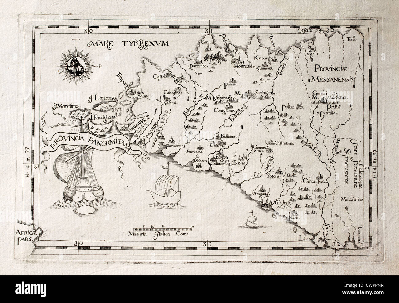 Old map of Capuchins province of Palermo, Sicily Stock Photo - Alamy