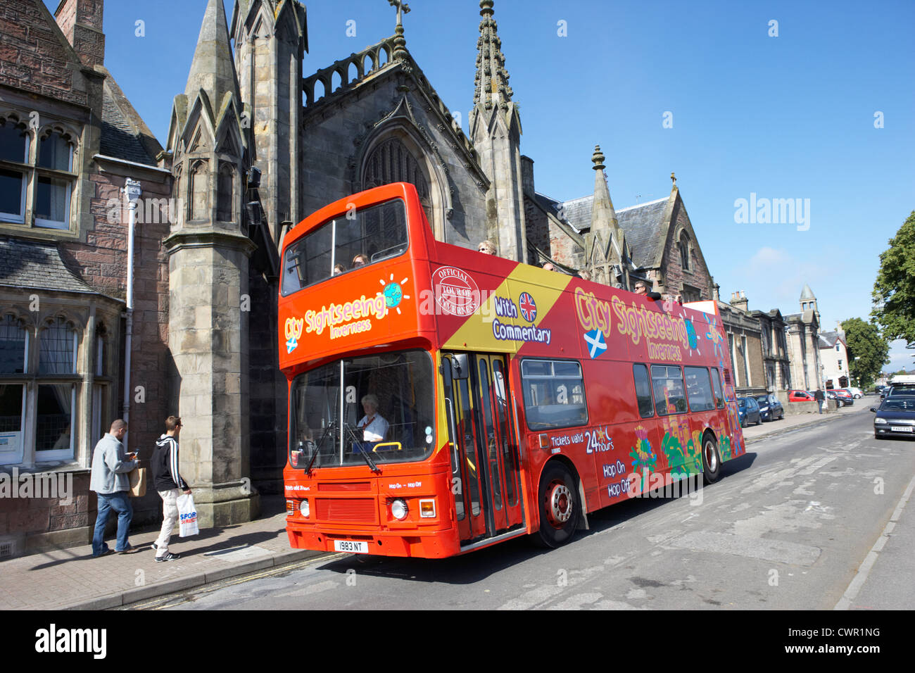 red open top deck city sightseeing bus tour inverness highland scotland ...
