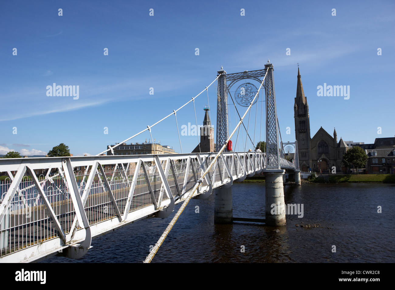 pedestrian suspension footbridge the greig street bridge over the river ...