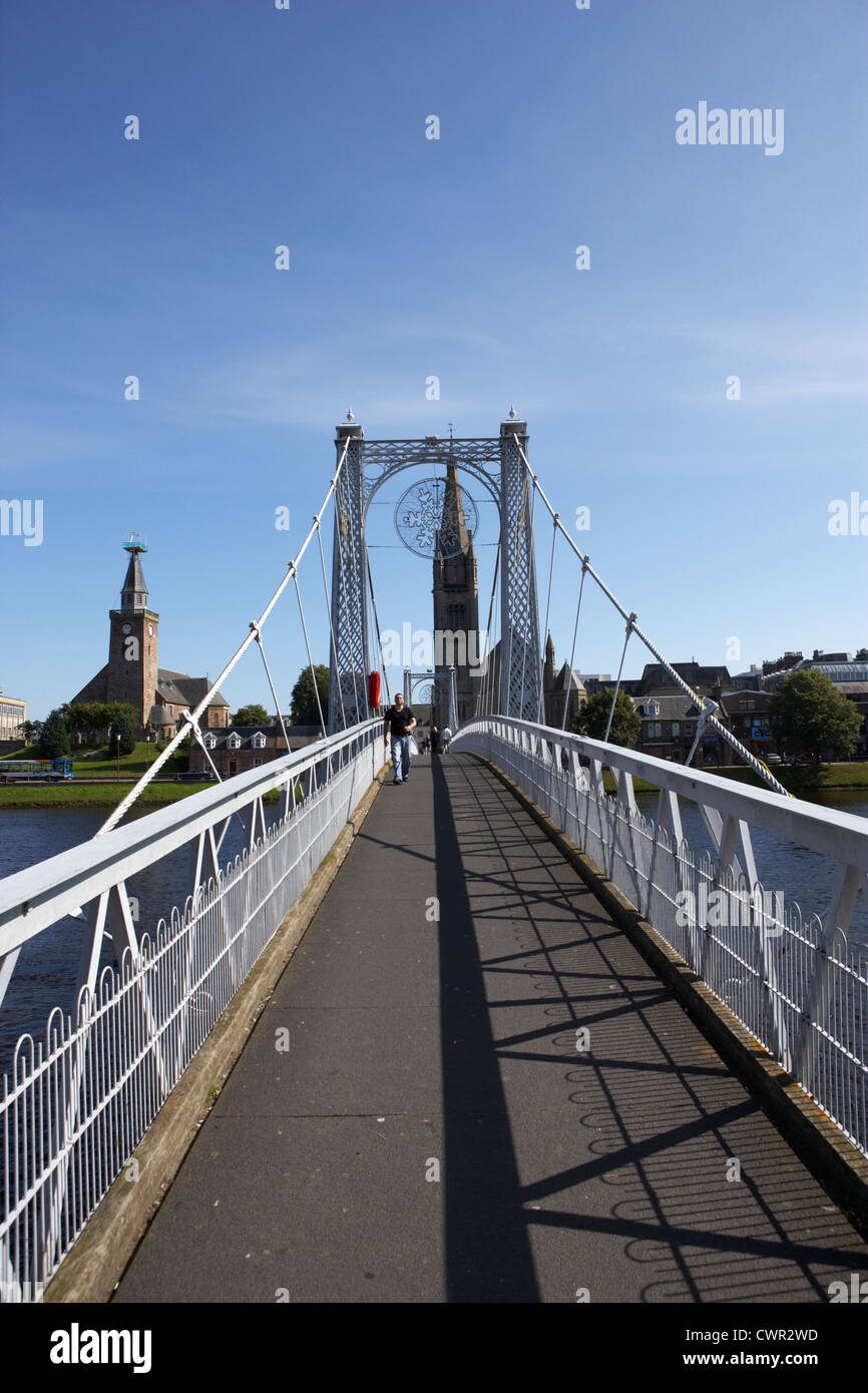 pedestrian suspension footbridge the greig street bridge over the river ...