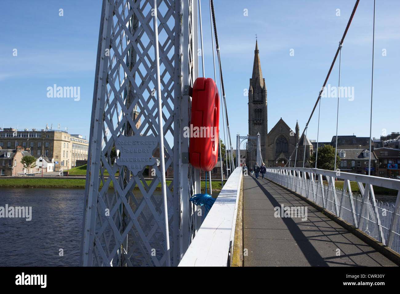 pedestrian suspension footbridge the greig street bridge over the river ...