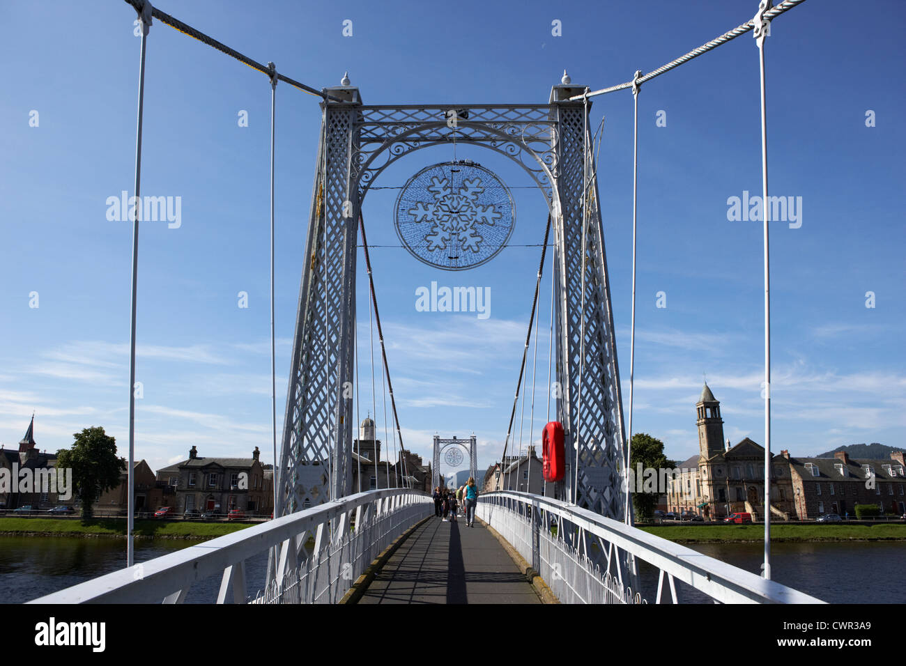 pedestrian suspension footbridge the greig street bridge over the river ...