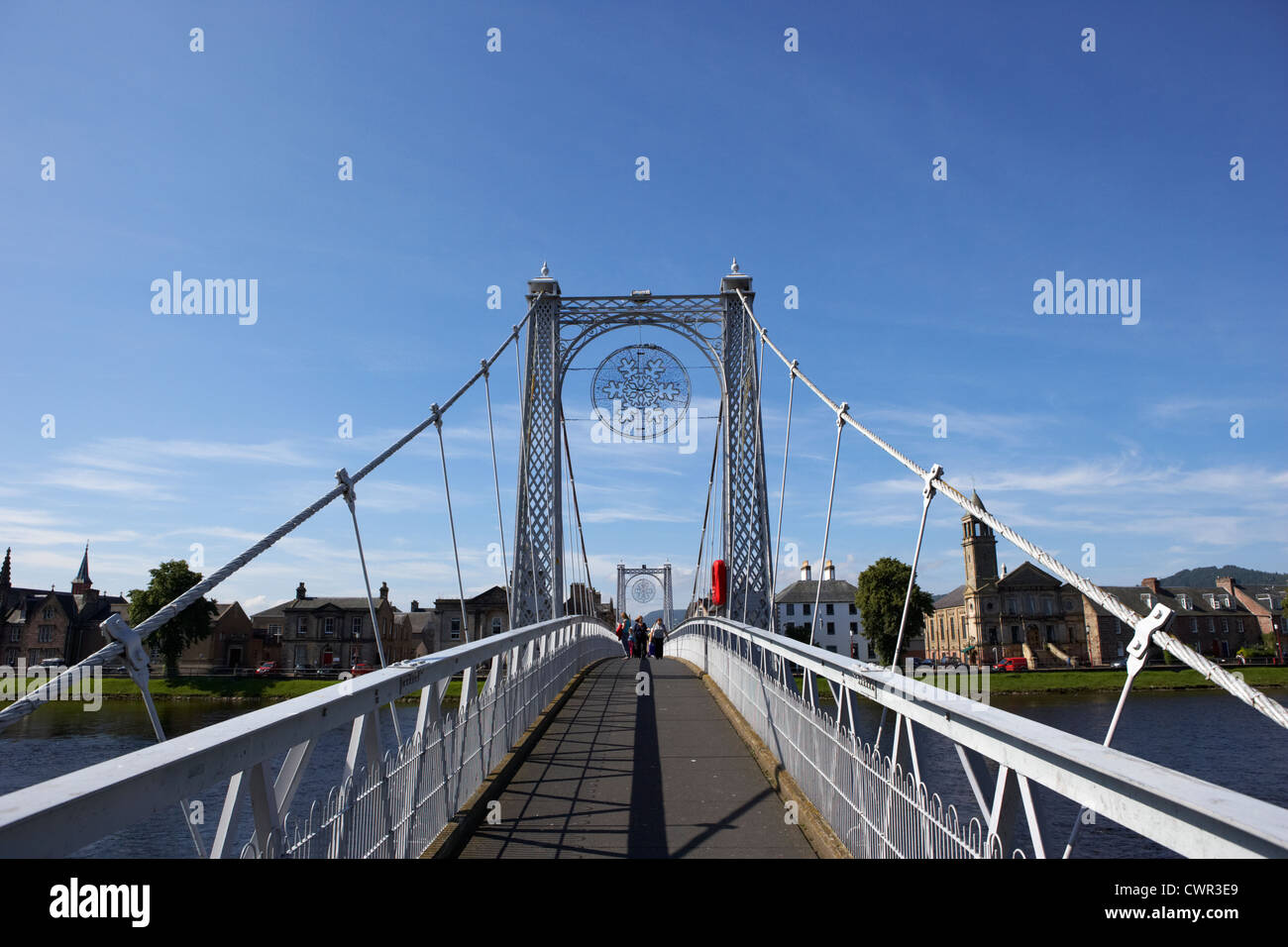 pedestrian suspension footbridge the greig street bridge over the river ...