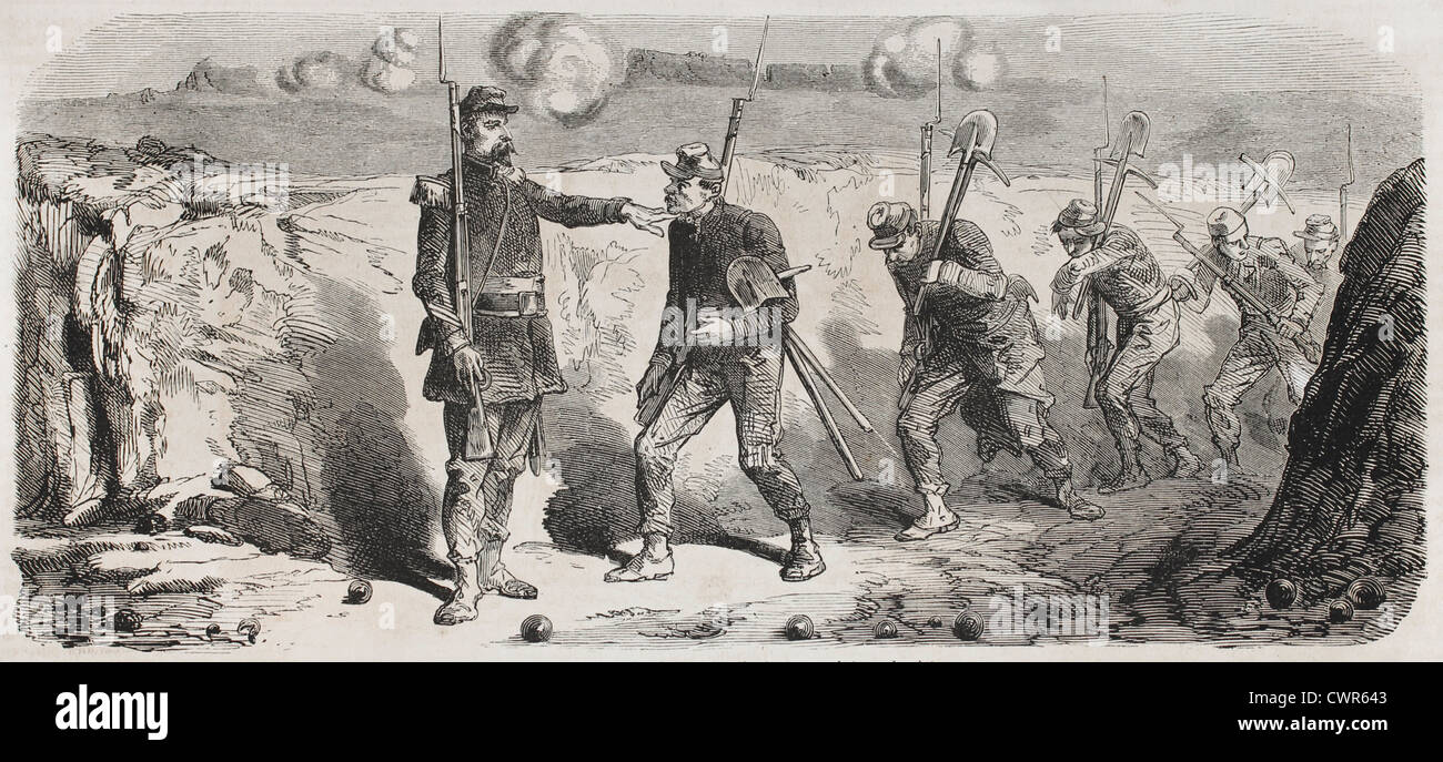 Soldiers with trench digging tools Stock Photo - Alamy