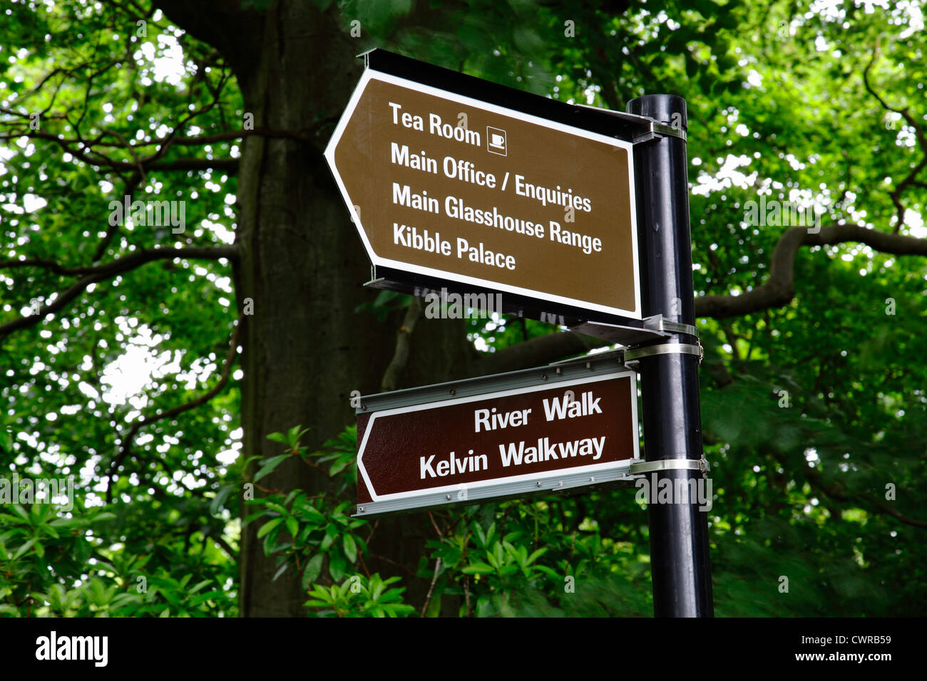 Walking direction signs in Glasgow Botanic Gardens, Scotland, UK Stock ...
