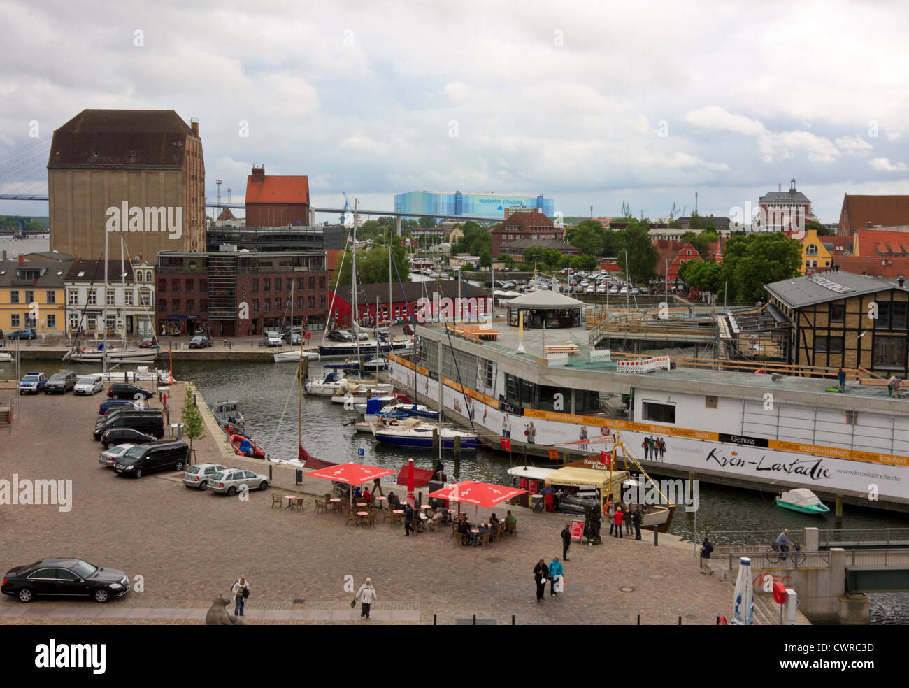 Aerial View onto a Canal through the City Centre of Stralsund, Germany ...