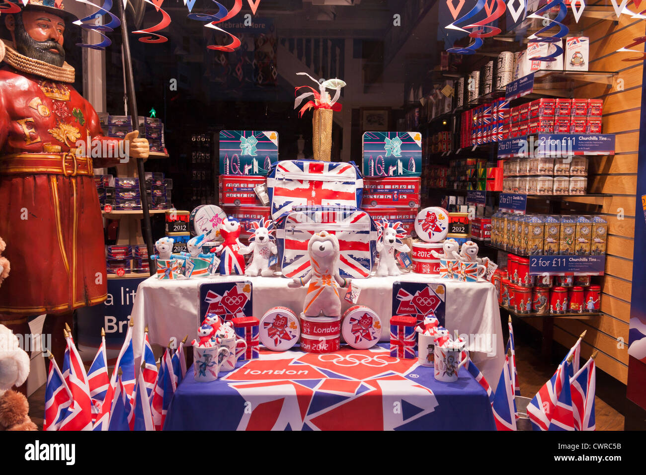 Gift shop window display in Windsor, Berkshire. The display is mainly ...