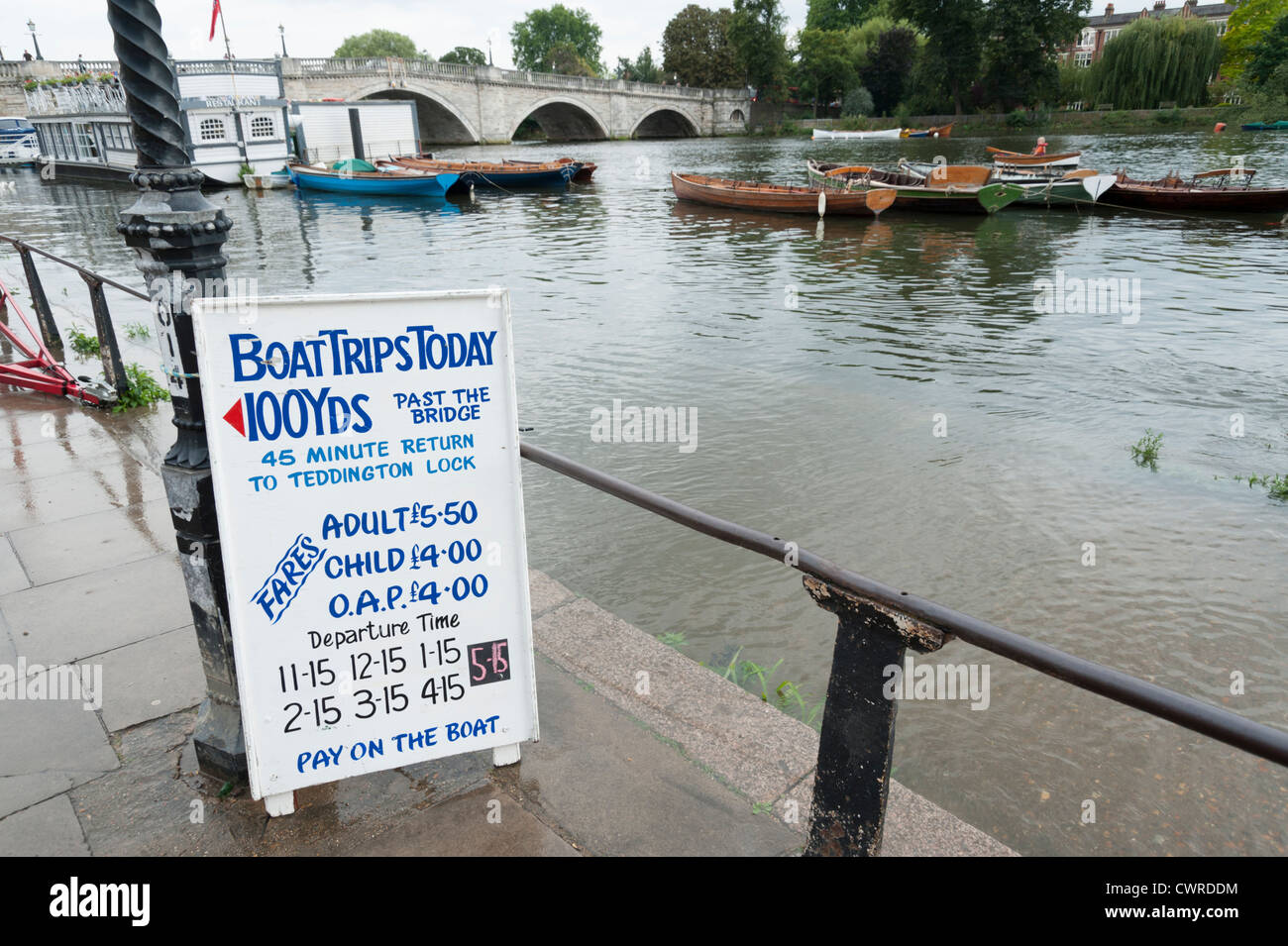 Boat trip sign on the River Thames at Richmond upon Thames Surrey ...