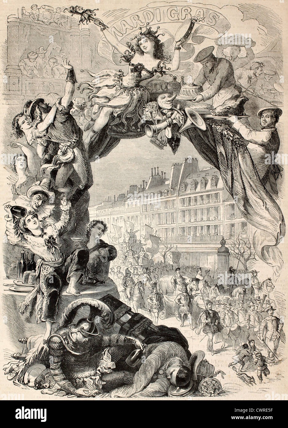 Old allegoric illustration of Mardi Gras Stock Photo - Alamy