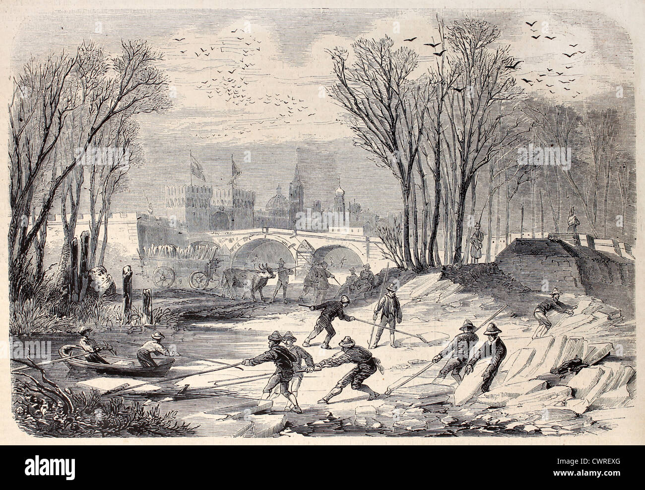 Ice workers in the Mezzo lake Stock Photo - Alamy