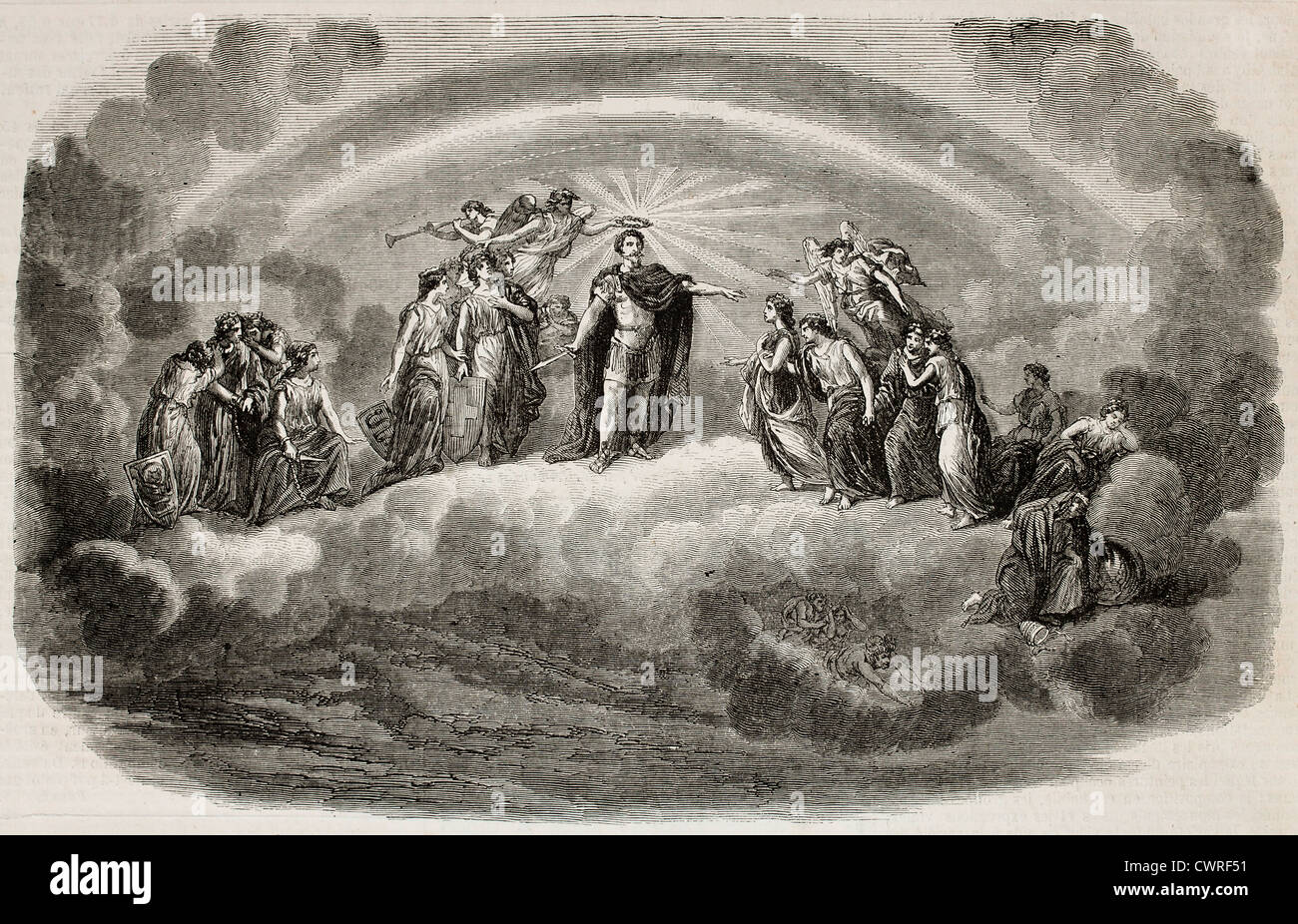 Old allegoric illustration of Napoleon III glorification for Italian ...