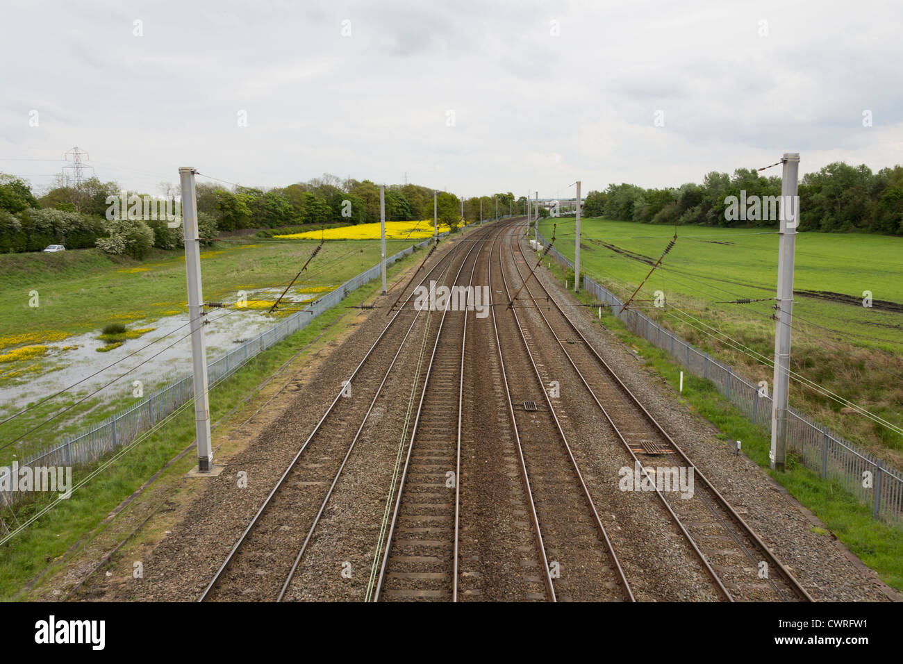 Section of electrified four track main line railway on the west coast ...