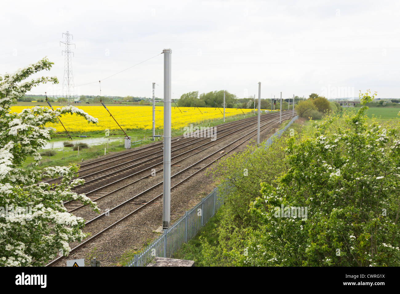 Section of electrified four track main line railway on the west coast ...
