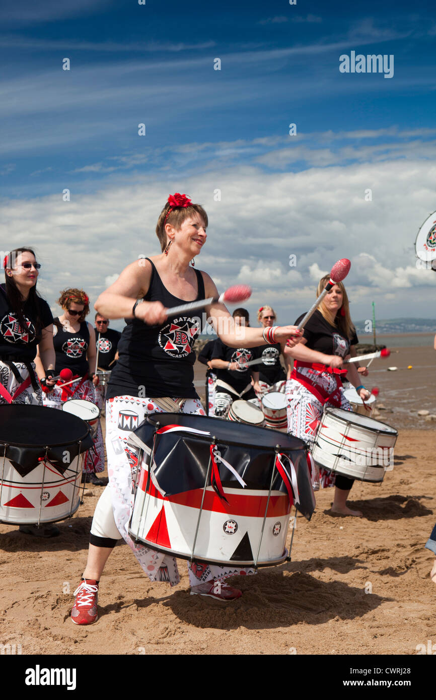UK, England, Lancashire, Morecambe, Batala Brazilian drumming troupe on ...