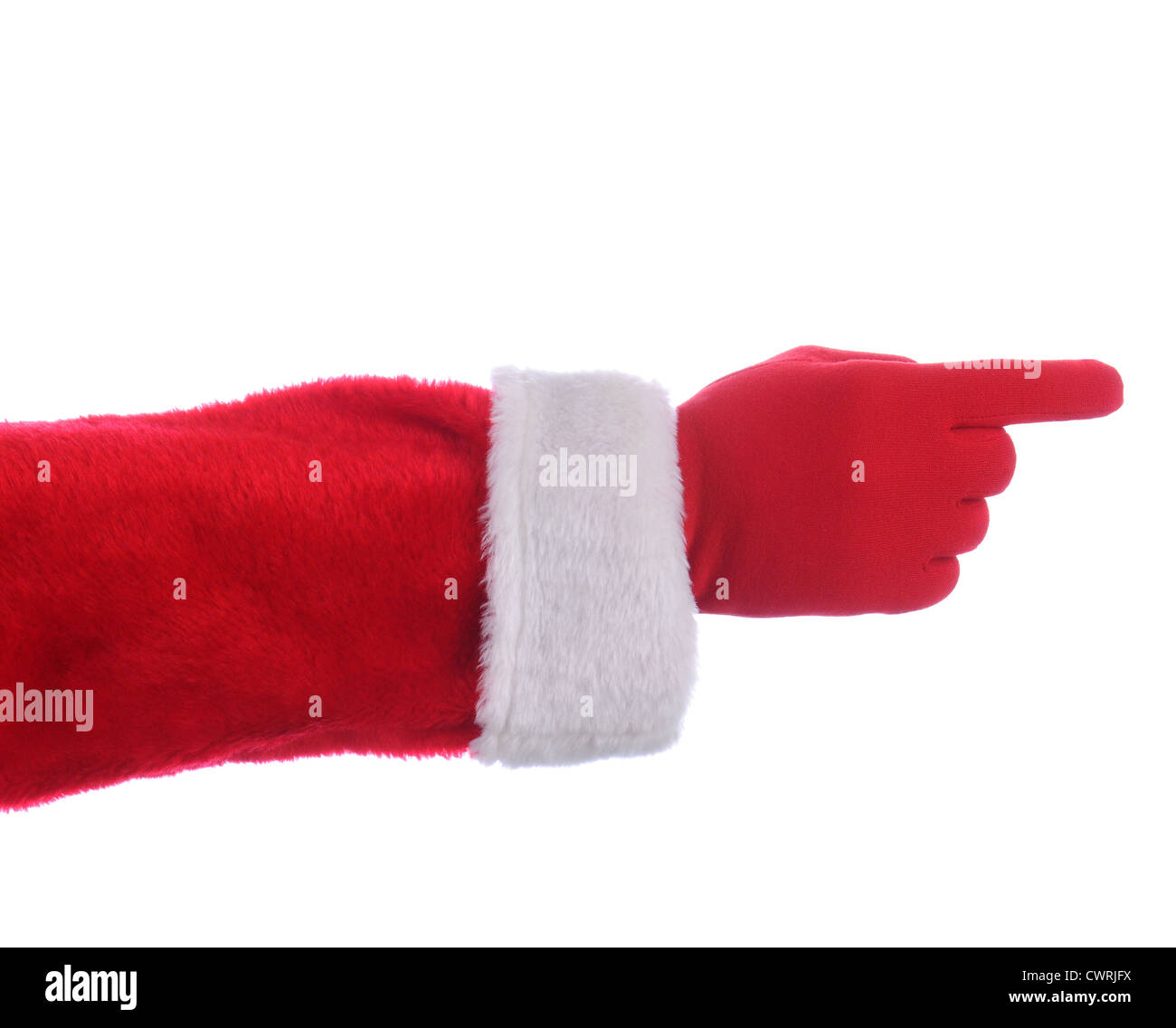 Santa Claus outstretched arm with finger pointing. Horizontal format ...