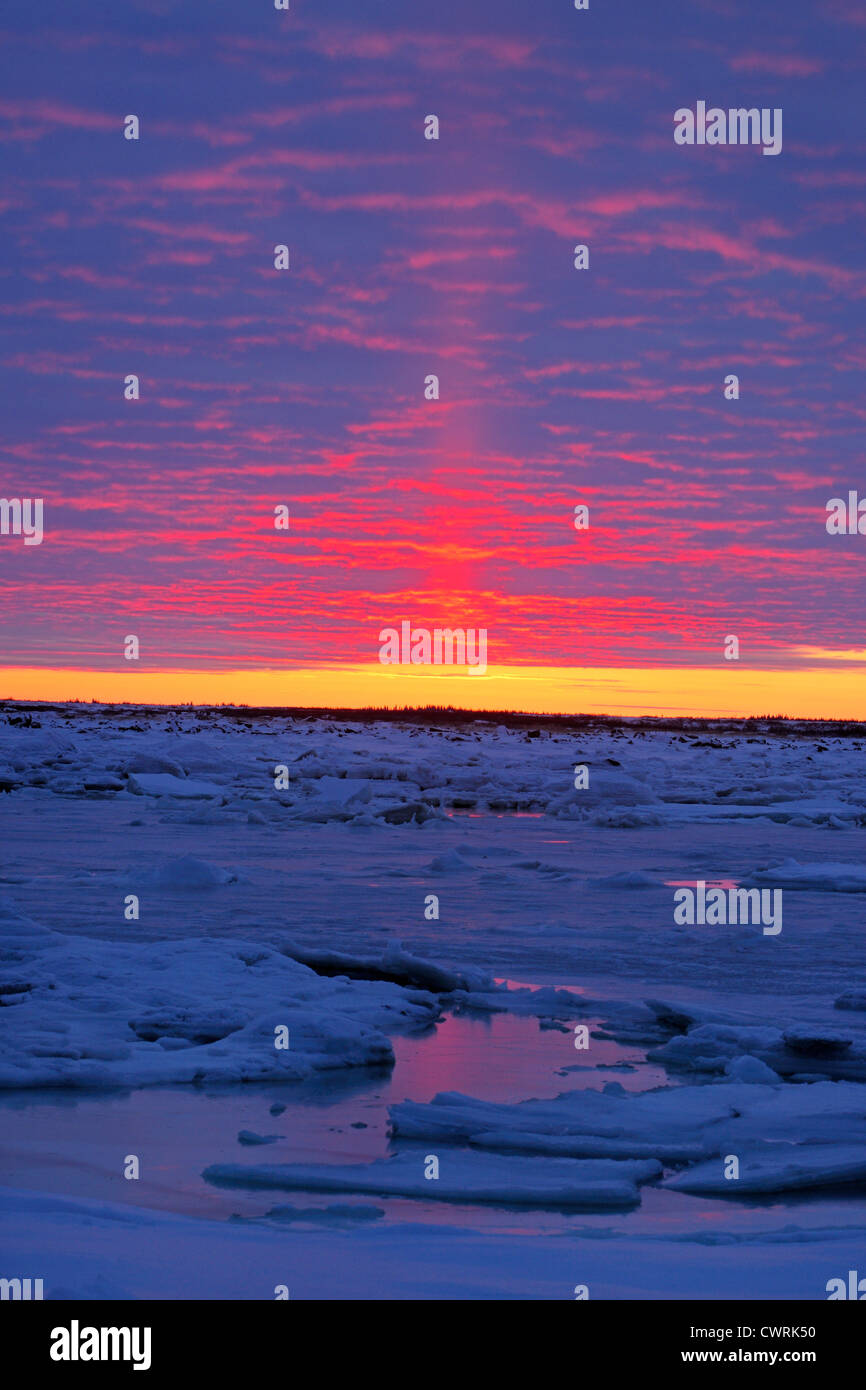 Sunset over Hudson Bay lowlands in early winter, Seal River Heritage ...