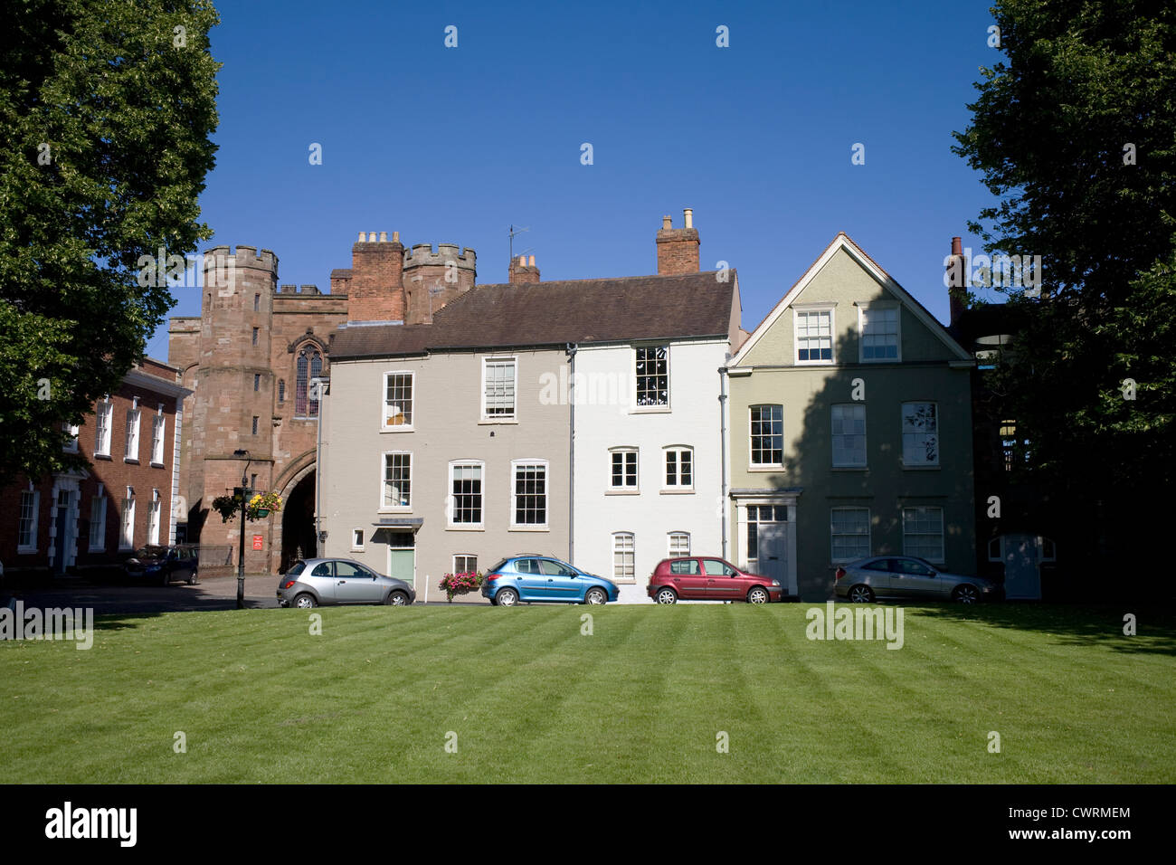 College Green,Worcester, with lawn and the Edgar tower Stock Photo - Alamy