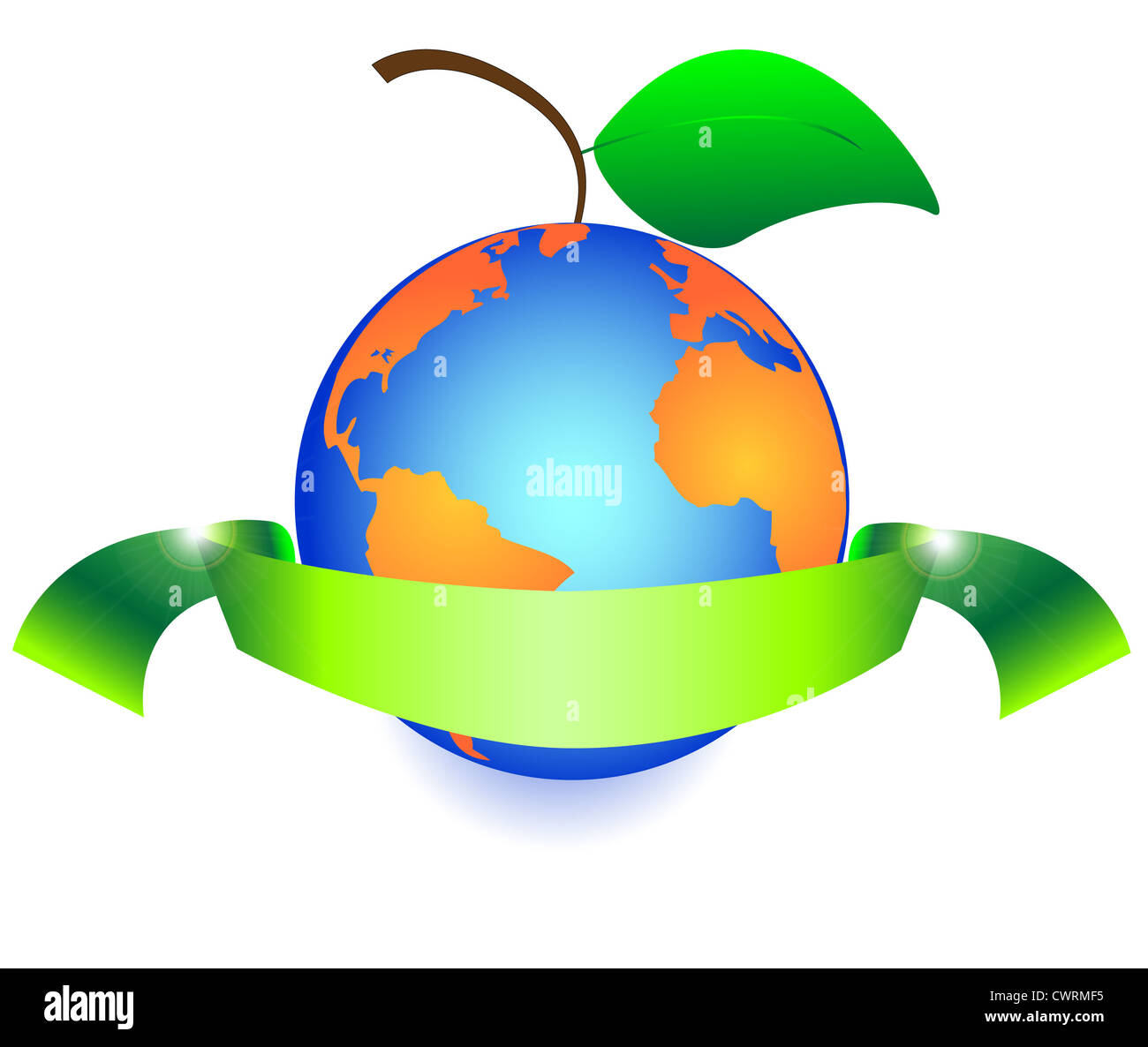 green fruit like earth with leaves wrapped ribbon vector illustration ...