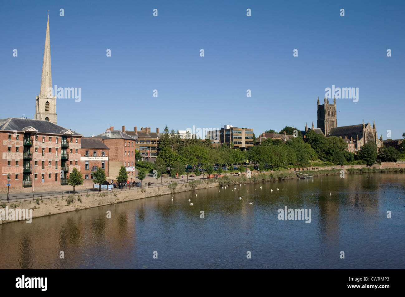 South Quay and Worcester Cathedral seen from bridge Stock Photo - Alamy