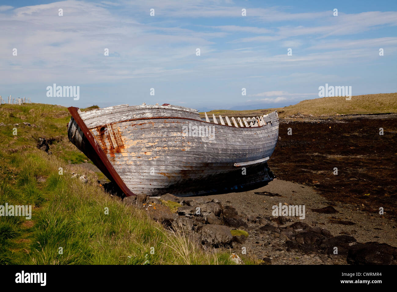 Wreck of ship with only hull intact wooden shipwreck Stock Photo - Alamy