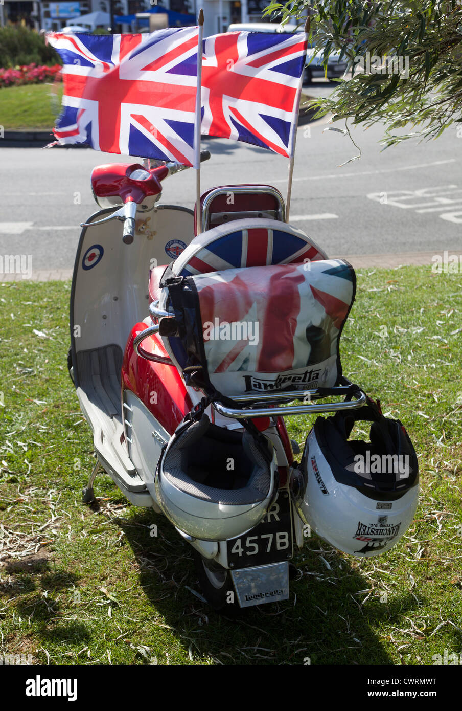 Classic Lambretta Scooter with Union Jack Flags Stock Photo - Alamy