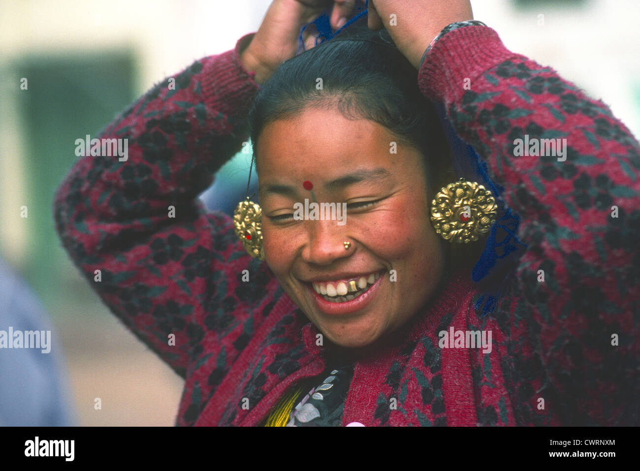 Laughing girl Boudhanath Stupa Kathmandu Nepal Stock Photo - Alamy