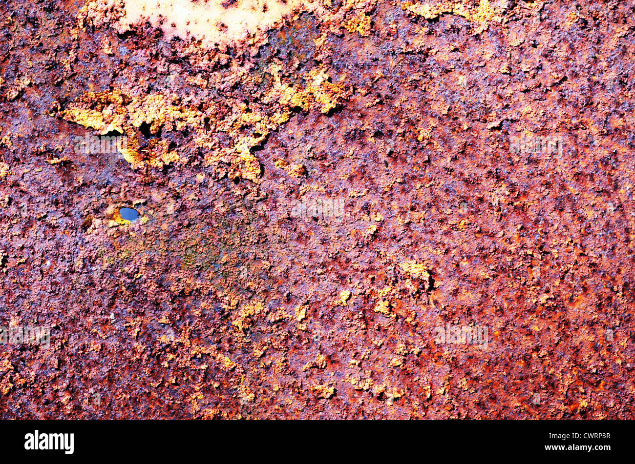 Background of rusty peeling paint steel wall texture. Time and ...