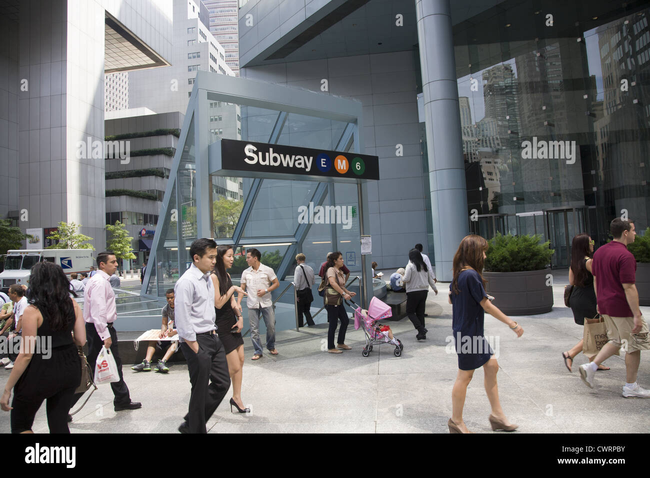 Subway entrance outside the City Corp building at Lexington Ave and 53rd Street in Manhattan ...