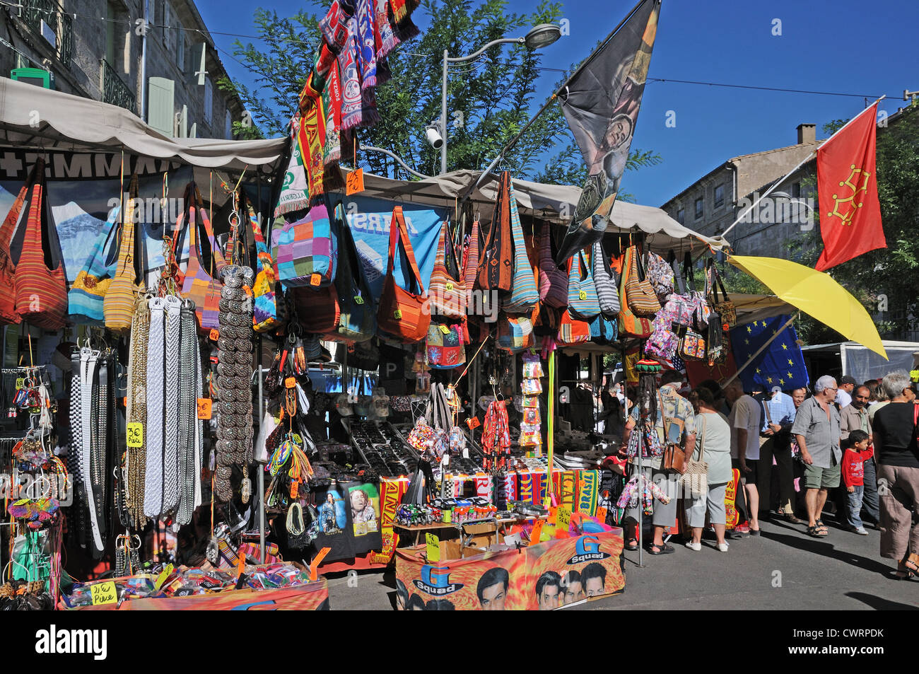 Colourful market stall at Saturday open air market Pesenas southern ...