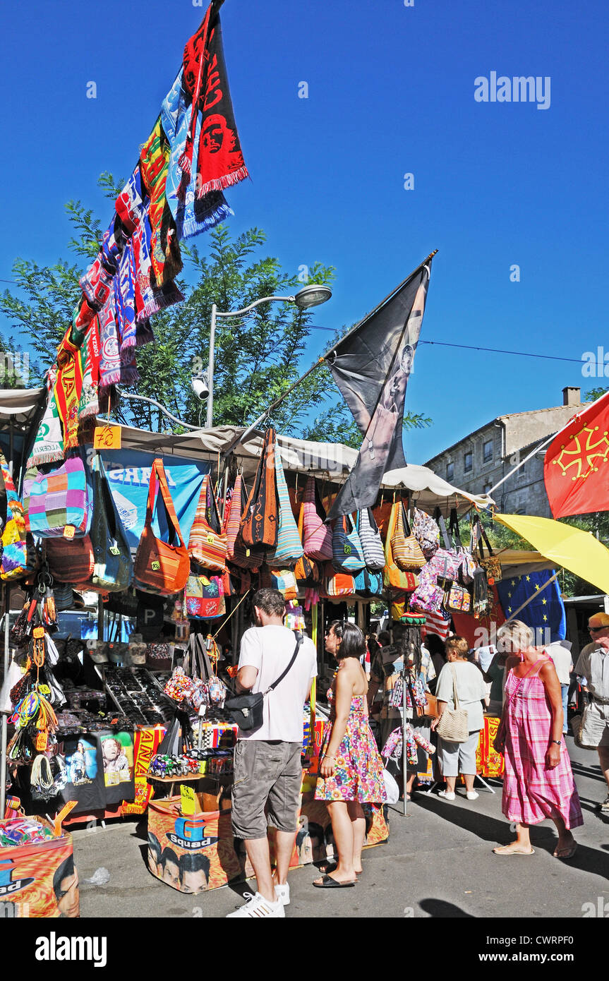 Colourful market stall at Saturday open air market Pesenas southern ...