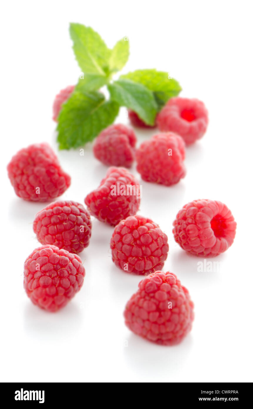 Ripe red raspberry on white background Stock Photo - Alamy