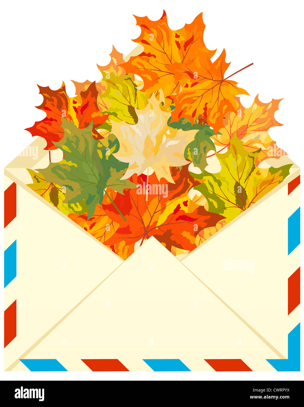 Autumn maple tree leaves with envelope. Vector illustration Stock Photo ...