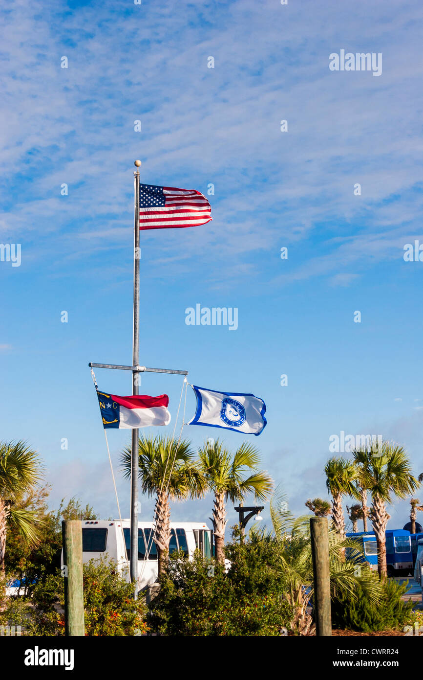 Flags at visitor's center on Bald Head Island, North Carolina Stock ...