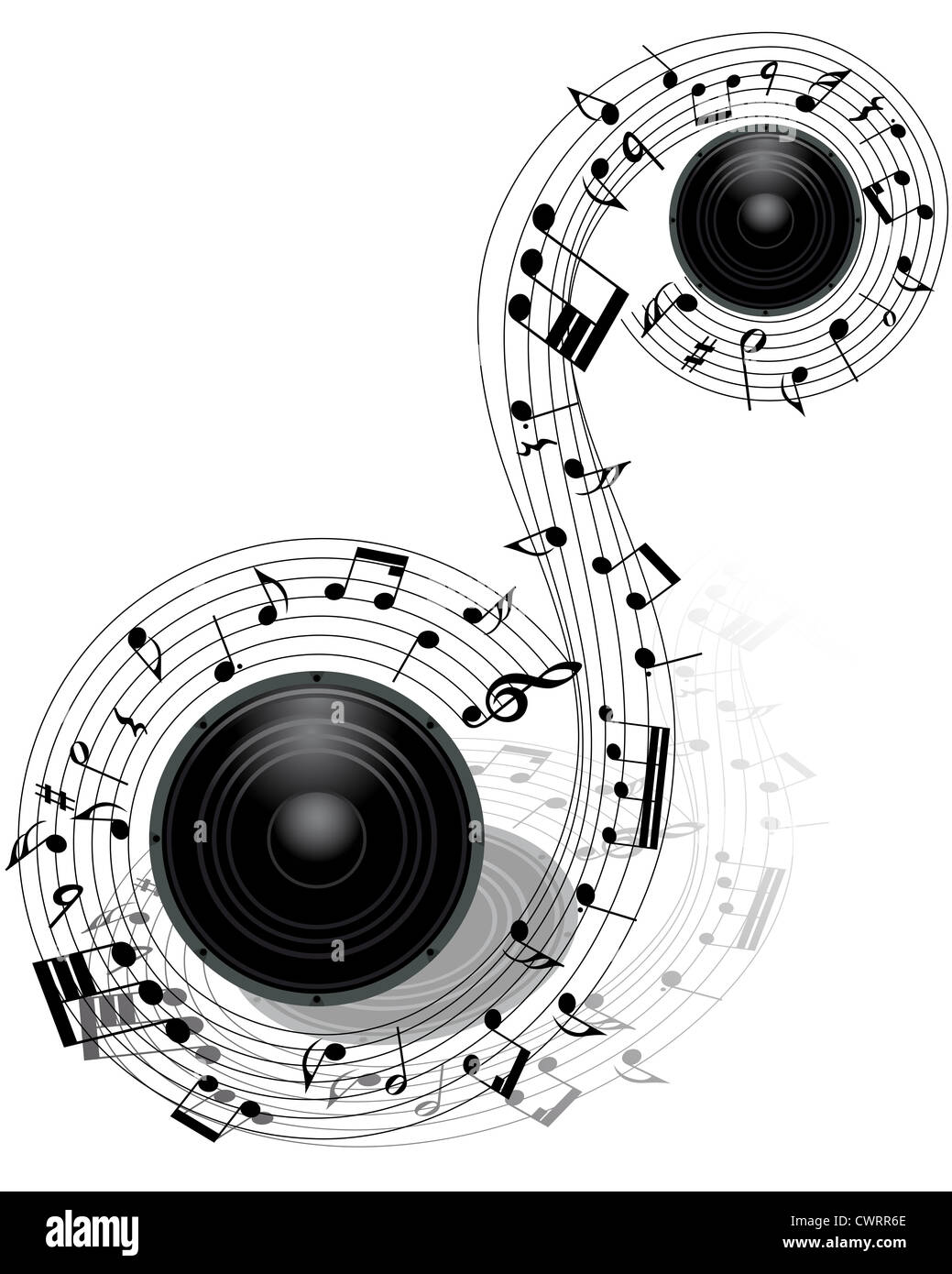 Musical notes staff background with loudspeaker. Vector illustration ...