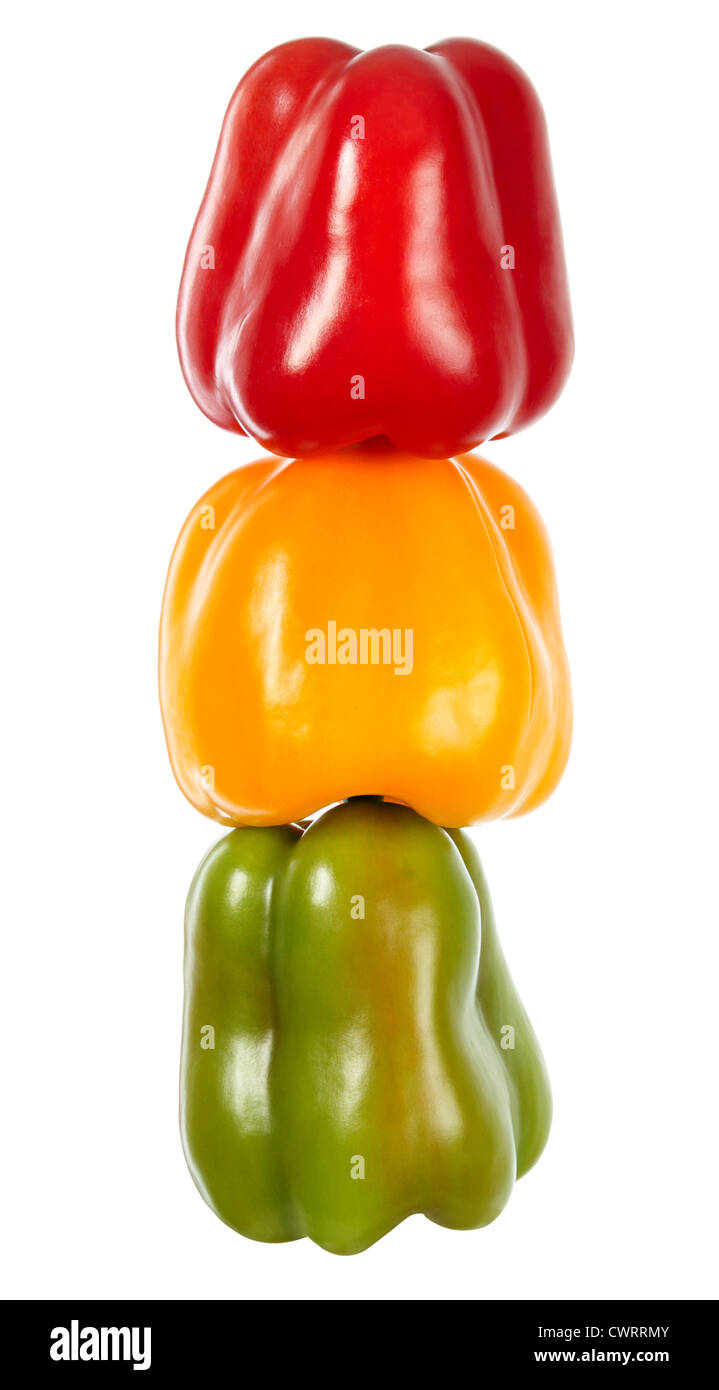 The multi-coloured sweet peppers combined as a traffic light Stock ...