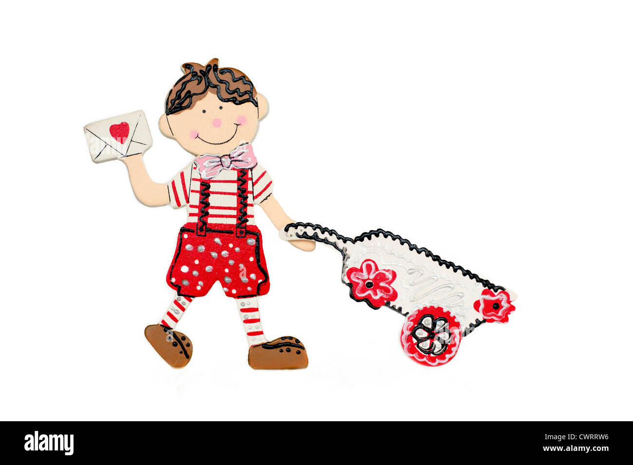 Wooden Mail Boy with a Love Letter/Email in his hand isolated on white ...