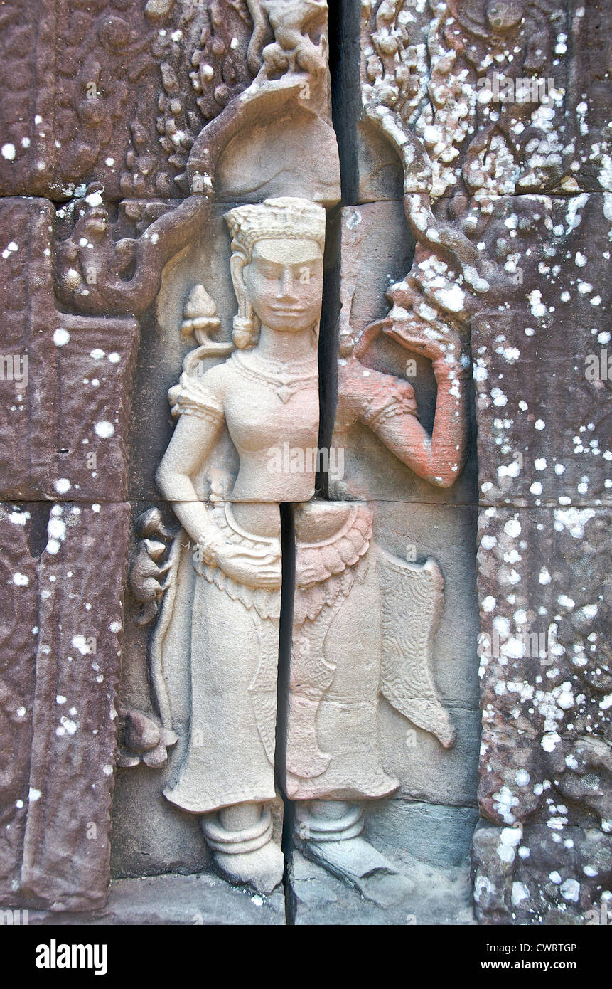 temple details broken statue Ta Prohm Angkor Cambodia Asia Stock Photo ...