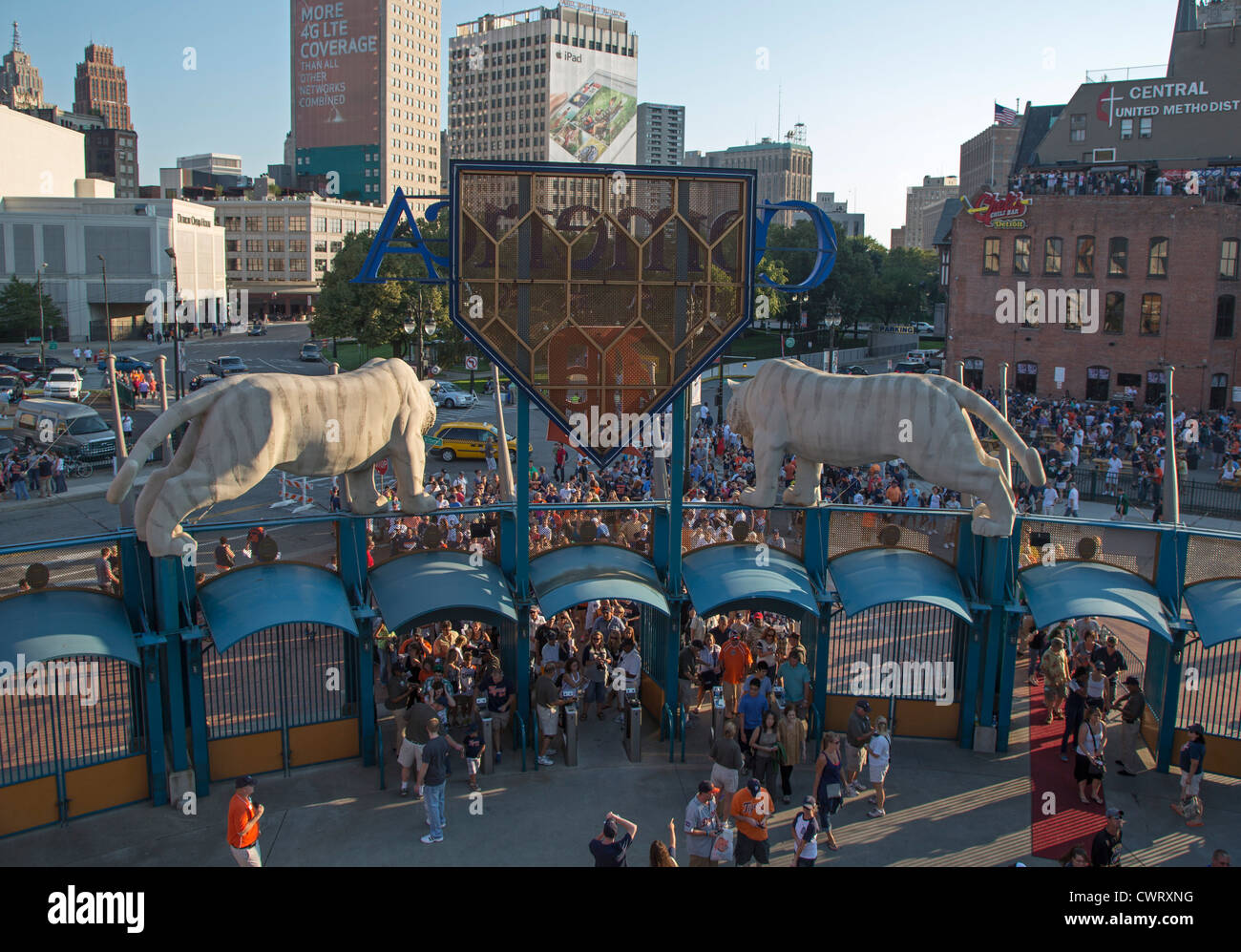 Detroit, Michigan - Baseball fans enter Comerica Park for a Detroit ...