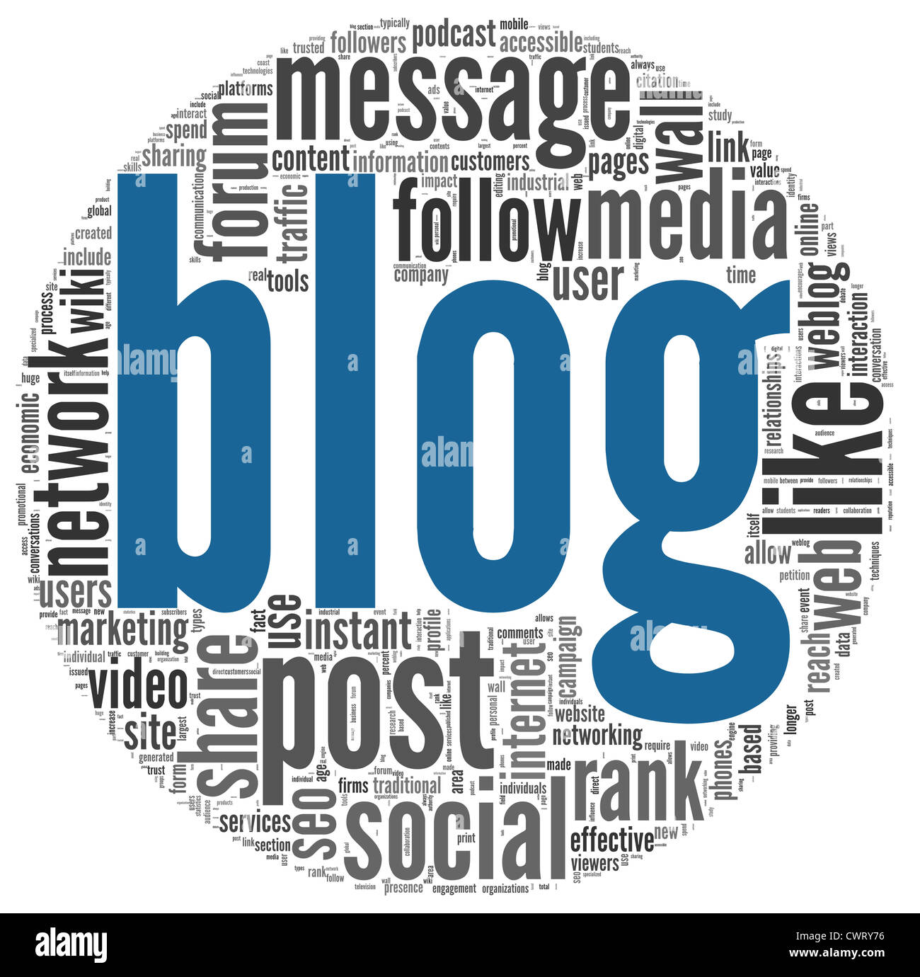 Blog concept in word tag cloud isolated on white background Stock Photo ...