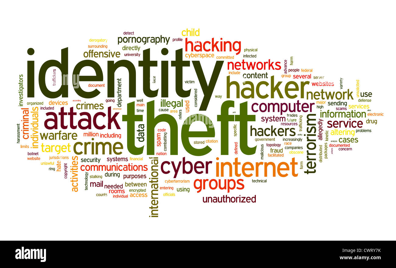 Identiry theft concept in word tag cloud isolated on white background ...